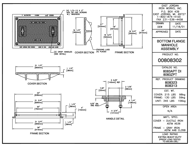 EJ 8083APT DI 8083ZPT RECTANGULAR MH ASSEMBLY | Long Beach Iron Works