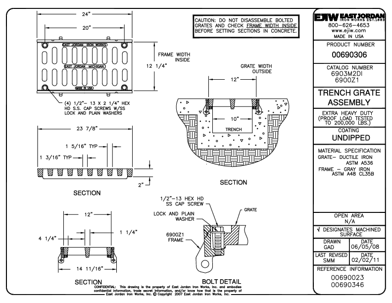 EJ 6903M2 DI 6900Z1 Trench Grate Assembly | Long Beach Iron Works