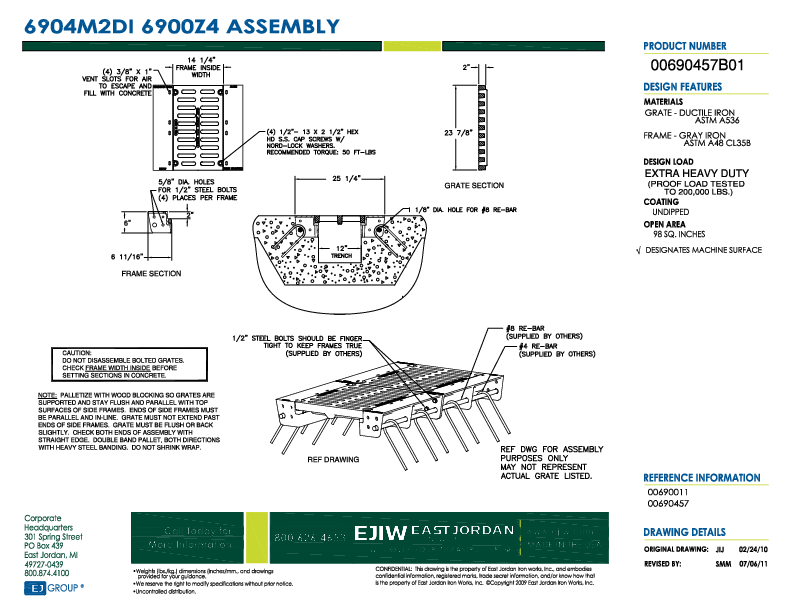 EJ 6904M2 DI 6900Z4 Trench Grate Assembly | Long Beach Iron Works