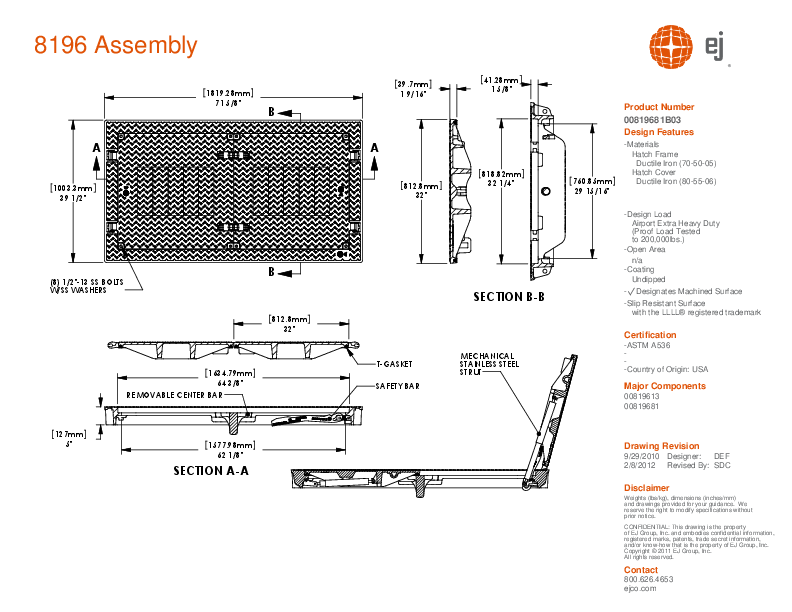EJ 8196 DOUBLE HATCH COVER ASSEMBLY | Long Beach Iron Works