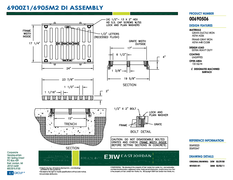 EJ 6905M2 DI 6900Z1 Trench Grate Assembly | Long Beach Iron Works