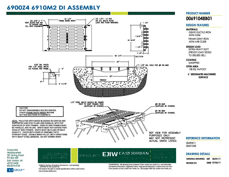 EJ 6910M2 6900Z4 DI Trench Grate Assembly | Long Beach Iron Works