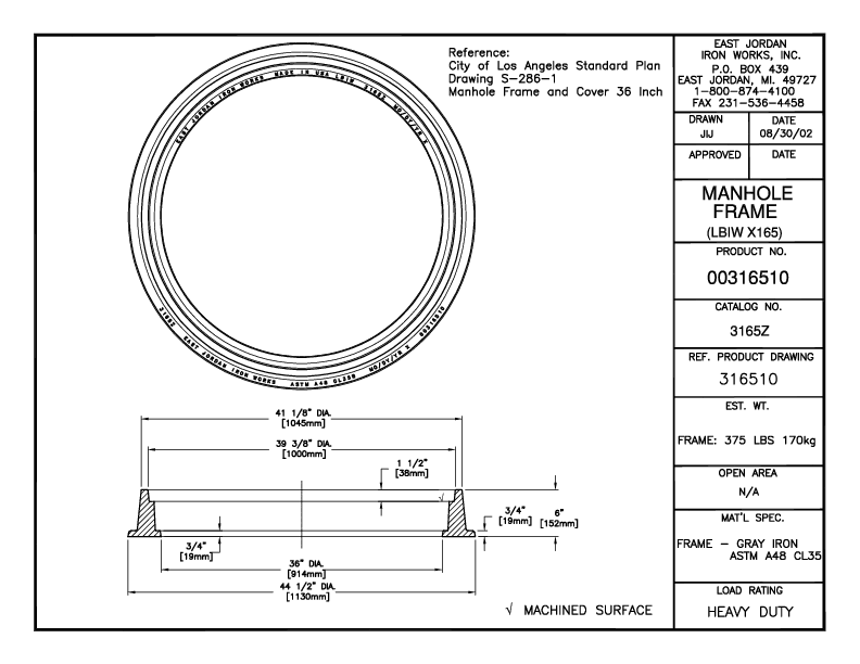 36 Inch MH Frame and Cover 633-5 | Long Beach Iron Works