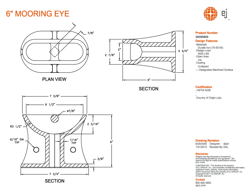 EJ 5996 6 INCH MOORING EYE | Long Beach Iron Works