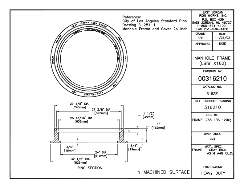 24 Inch MH Frame and Cover 630-5 | Long Beach Iron Works