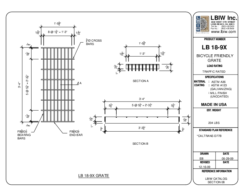 D77B Bicycle Proof Grate Details | Long Beach Iron Works