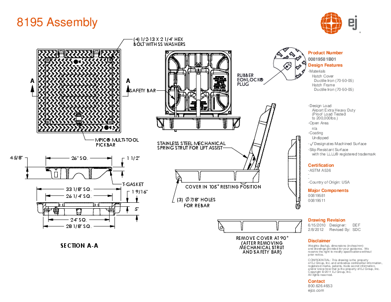 EJ 8195 SINGLE HATCH COVER ASSEMBLY | Long Beach Iron Works